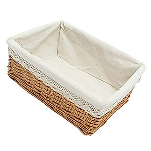 Cabilock 35 * 25 * 13cm Rectangular Storage Basket Handwoven Large Shelf Basket with Cotton Liner Willow Wicker Storage Basket- Size M