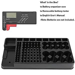Battery Organizer Storage case with Battery Tester for AAA AA C D 9V and Button Batteries Storage Box Holds 110 Batteries Various Sizes with Removable Digital Battery Tester