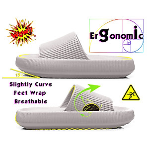 House Slippers For Women & Men - Cloud Slippers Non Slip Pillow Shower Slides Open Toe Comfy Quick Drying Bathroom Sandals For Spa Pool Gym Beach Indoor and Outdoor Grey 4041