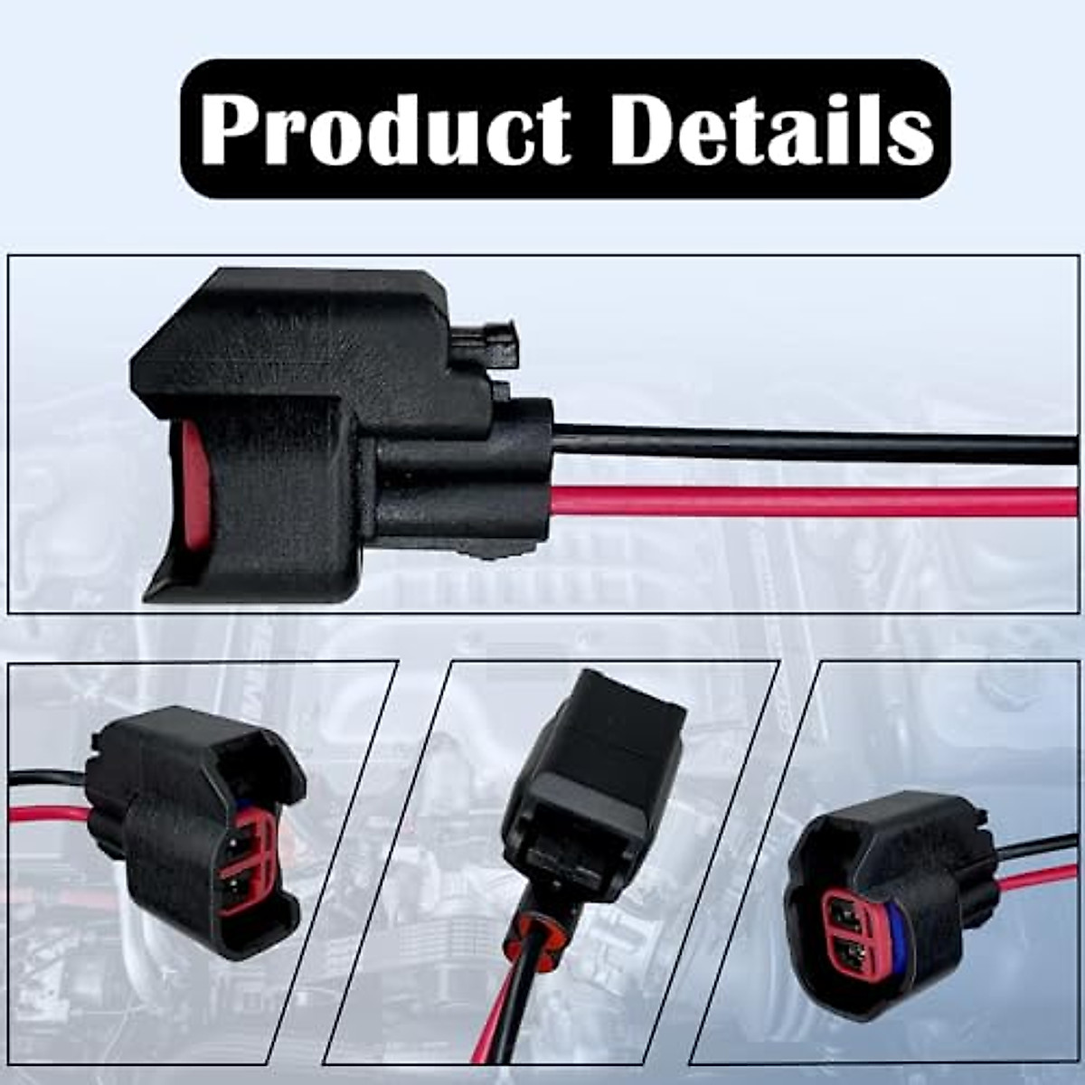 Crynod 1 PC EV6 EV14 Car Fuel Injector Connector with Cable, Durable Starter Pigtail Connector Harness Plug, Compatible EV6 EV1 EV14 The Model Of Automotive Accessories(Black)