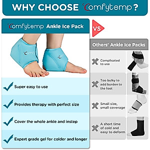 Comfytemp Ankle Ice Pack Wrap for Swelling, Plantar Fasciitis, Foot Pain Relief, FSA HSA Eligible, Gel Packs for Injuries Reusable, Hot Cold Compression for Achilles Tendonitis, Sprain Ankles, 2 Packs
