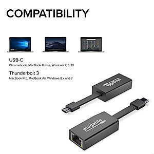 Plugable USB C to Ethernet Adapter, Driverless Fast and Reliable Gigabit Speed, Thunderbolt 3 to Ethernet Adapter Compatible with MacBook Pro, Windows, macOS, iPhone 15, and ChromeOS