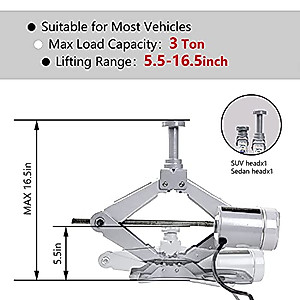Mautyke Electric Car Jack Kit - 3 Ton Auto Scissor Car Lift Jack Portable Air Floor Jack Automatic Trailer Jack Stand Emergency Tire Repair Tool Kit