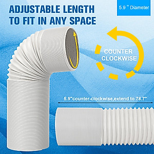Portable Air Conditioner Hose Kit AC Hose with Adapter 5.9" Dia 78.7" Length Universal Flexible Exhaust Hose and AC Unit Tube Connector for Portable Air Conditioner Vent