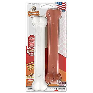 Nylabone Classic Power Chew Toys Twin Pack - Dog Toys for Aggressive Chewers - Tough & Durable Dog Bones for Large Dogs - Bacon and Chicken Flavors, Large/Giant (2 Count)