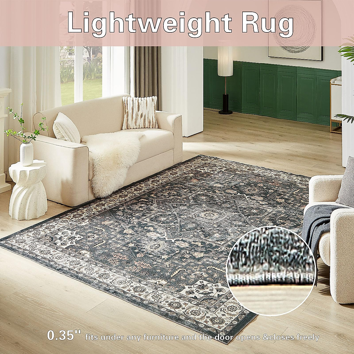 Floralux Washable Rug 3X5, Small Carpets for Bedroom (Dark Grey, 3x5Ft.)