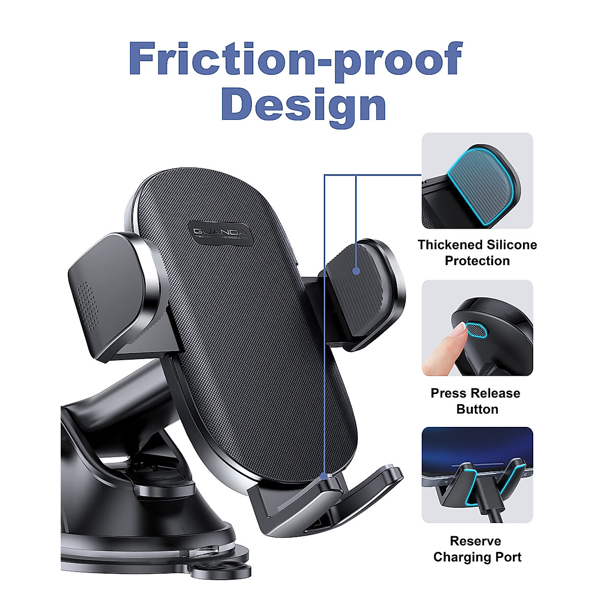 Universal Car Phone Holder Mount for Dashboard Windshield, Military Hands-Free Cell Phone Stand Automobile Cradles Truck Accessories Fit for All iPhone Android Smartphones