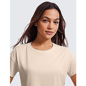 CRZ YOGA Women's Pima Cotton Workout Short Sleeve Shirts Loose Athletic Crop Tops Gym Casual Cropped T-Shirt White Opal Medium