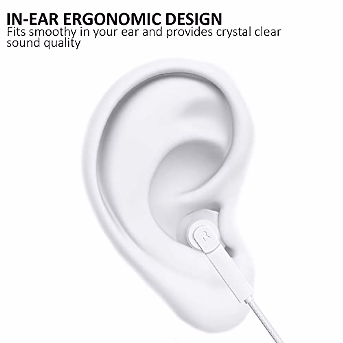 USB Type C Headphones, USB C Earphone Earbuds HiFi Stereo Audio with Mic & Volume Control, 1.2m, White