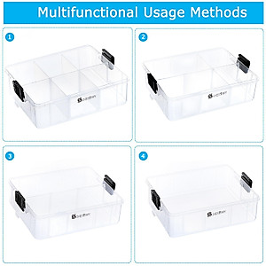 SEHERTIWY Plastic Organizer Box for Adult, 3-Tier Stackable Storage Container with 18 Adjustable Compartments, Lego Storage Box with Handle, Craft & Sewing Supplies Storage for Beads Jewelry, Clear