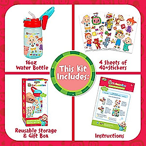 Creative Kids Cocomelon Decorate Your Own Water Bottle BPA Free Toddler Water Bottle with 4 Sheets of Customized Stickers - DIY Arts and Crafts - Easy to Grip Durable Gift for Boys & Girls Age 3+