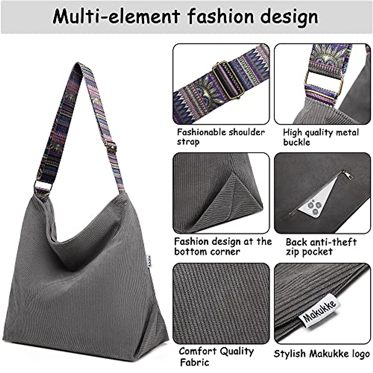 Makukke Tote Bag Women Large Crossbody Bag Stylish Handbag for Women Corduroy Hobo Bag Fashion shoulder Bag Purse