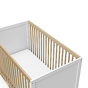 Storkcraft Calabasas 3-in-1 Convertible Crib (White with Driftwood) – GREENGUARD Gold Certified, Fits Standard Crib Mattress, Converts to Toddler Bed, Modern Style, Easy 30-Minute Assembly