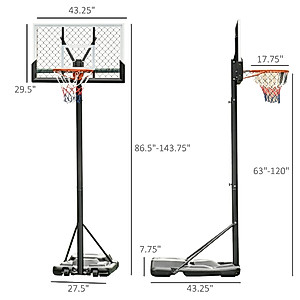 Soozier Portable Basketball Hoop, 5.2-10' Adjustable Height, Weight Base with Ball Holder, Basket Ball Stand on Wheels with 43" Backboard for Outdoor Junior Youth Adult Use, Black, White