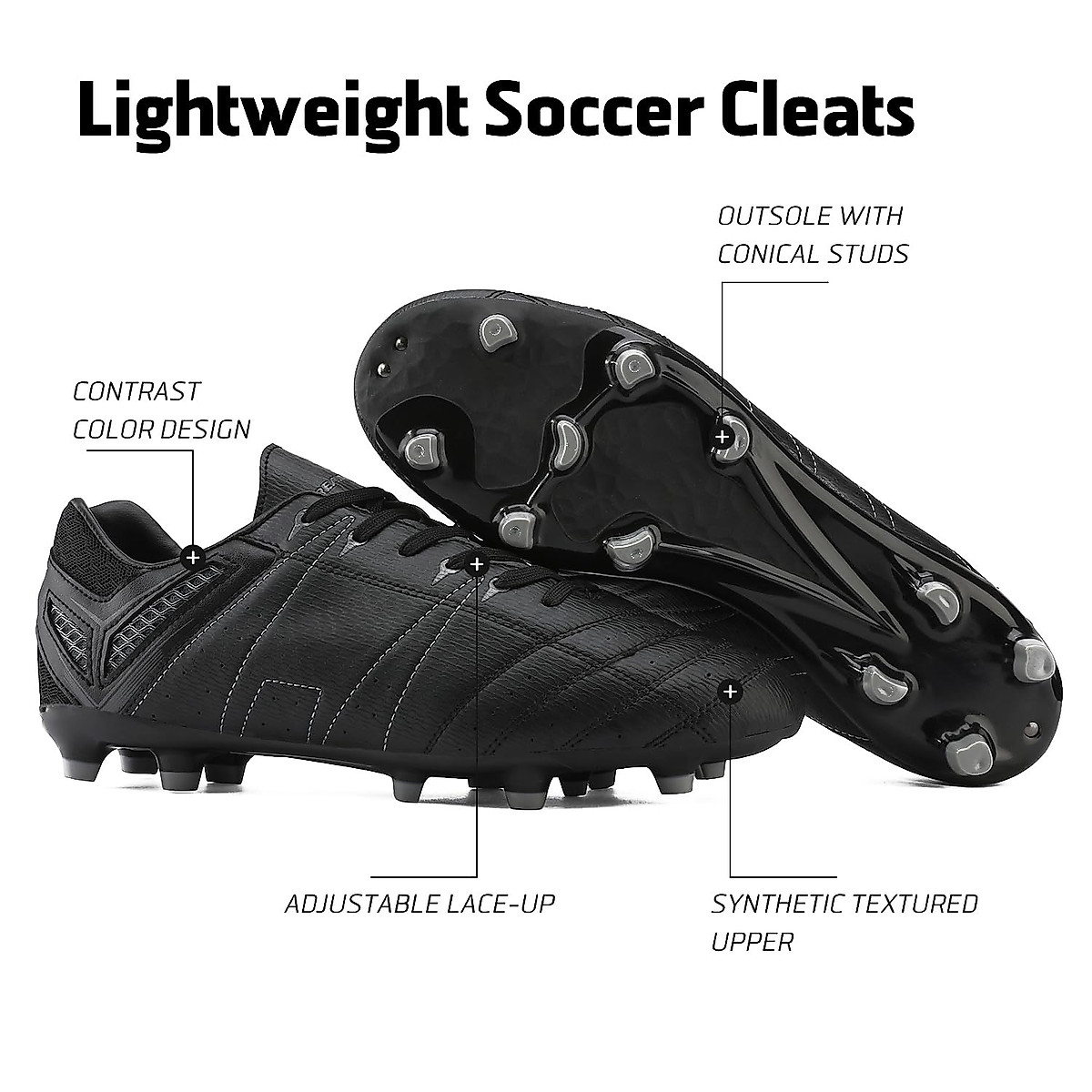 DREAM PAIRS Mens Cleats Football Soccer Shoes, 471-black-grey - 11 (160471-M),Size 10,Black/Grey,160471-M