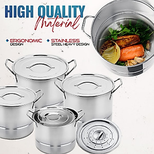 Alpine Cuisine 12 Piece Stainless Steel Stock Pot Steamer Set 6.5/9.5/12/16 Quart