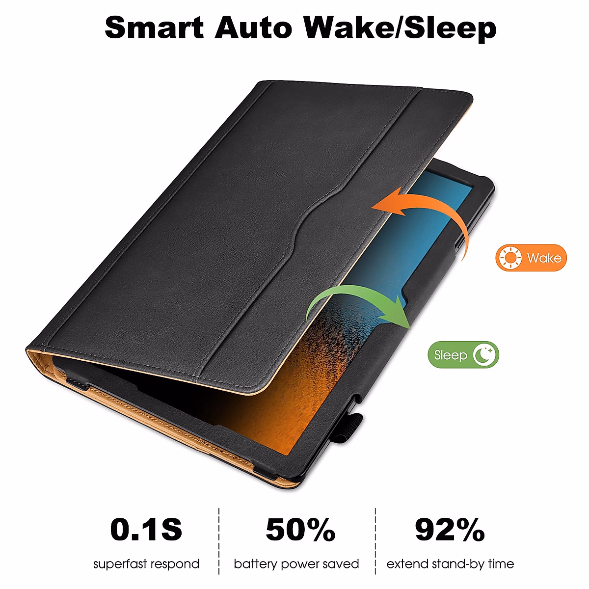 MAISON Case for Samsung Galaxy Tab A8 10.5 Inch 2022 Model (SM-X200/X205/X207) - Multi-Angle Viewing Smart Stand Back Cover with Pocket Auto Wake/Sleep, Pencil Holder (Black)