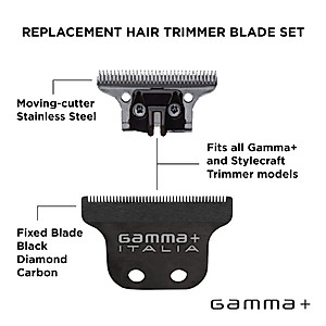 GAMMA+ Replacement Classic Fixed Black Diamond Carbon DLC with Stainless Steel Deep Tooth Cutter Trimmer Blade Set