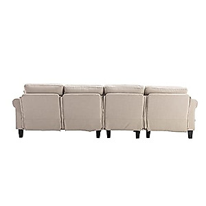 Eafurn U-Shaped Sectional Sofa w/Chaise Lounge and Movable Ottoman,108.66" Convertible Corner Couch,5 Seater Linen Upholstery Sofa&Couches with 2 Pillows for Living Room Furniture Sets, Beige