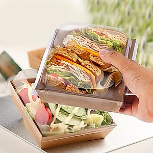 DESUNESS 50 Pack Paper Charcuterie Boxes with Clear Lids, 5" Brown Oil-Proof Paper Dessert Boxes Food Containers for Bakery, Macaron, Sandwich, Cookies, Mini Cakes (Box)