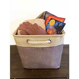 HunnyBunny Foldable Storage Bins - Premium Quality Organizing Baskets for Home Office, Living Room, Bedroom, Kitchen, Bathroom, Nursery, Closet - Collapsible Cube, Cotton Fabric, 13x13 - Pack of 4 (Brown)