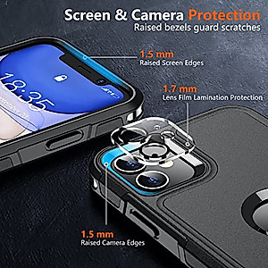 SUPFINE 5 in 1 for iPhone 11 Case, [10 FT Military Dropproof] [2+Tempered Glass Screen, 2+Tempered Camera Lens Protector] Non-Slip Heavy Duty Shockproof Phone Case,Black