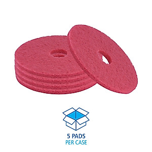 Boardwalk Buffing Floor Pads, 16" Diameter, Red, 5/Carton
