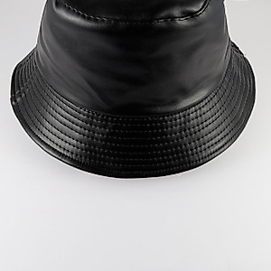 JAZTAKU Black PU Leather Bucket Hat Unisex Fisherman Cap Rain Hat Bonnie Hats Pu Camping Caps