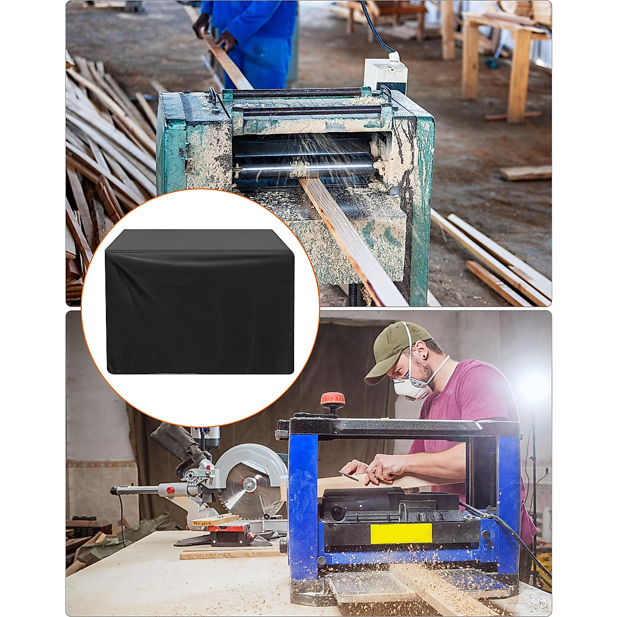 QWORK Universal Planer Dust Cover, Table Saw Cover, Miter Saw Cover, Protect Against Sawdust and Wood Chips, 28.3" x 24.4" x 19.6", Black, Fits Most Planer, Bench Drill Press
