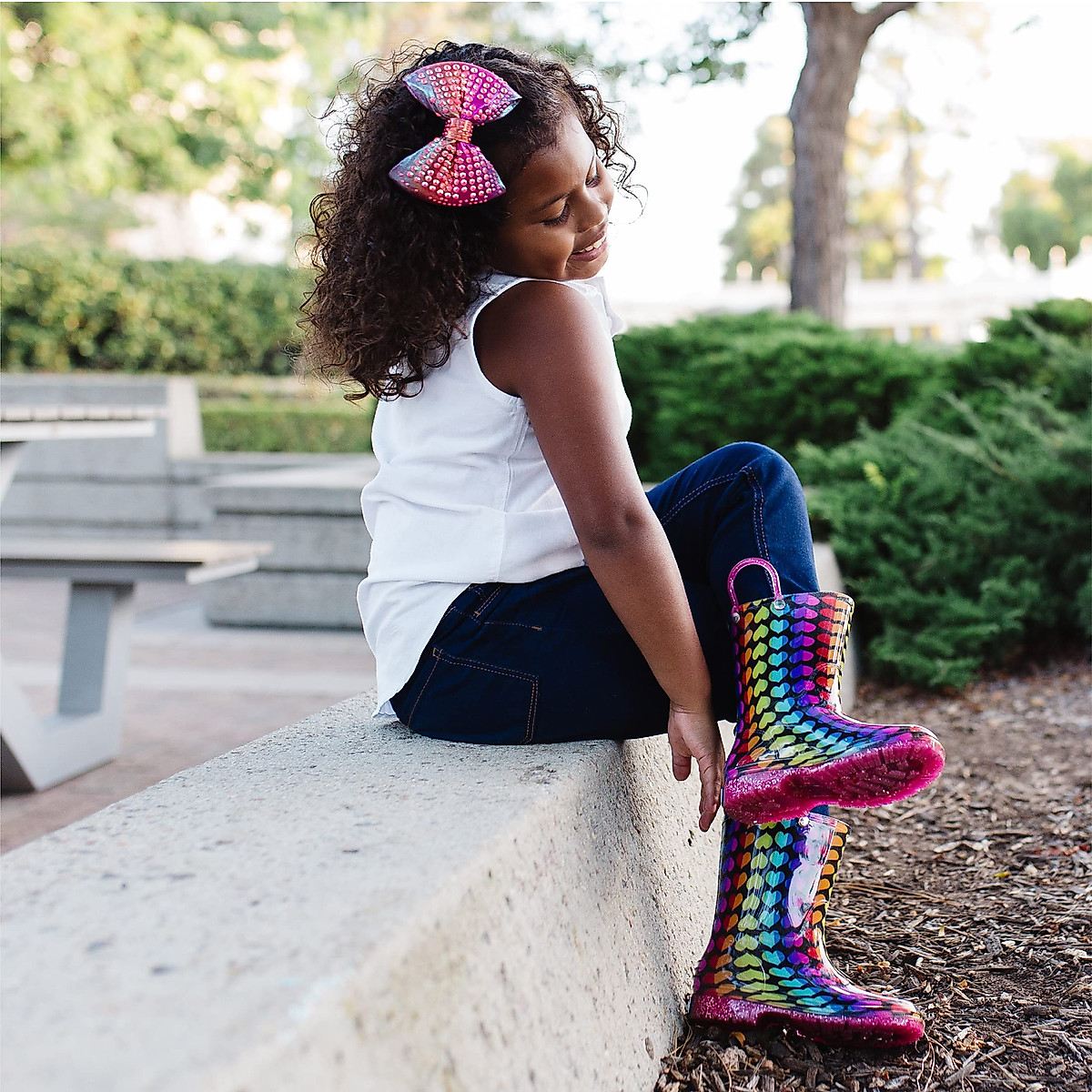 Wildkin Kids Rain Boots for Toddlers Boys & Girls, 100% Water Proof Rain Boots for Kids with Easy Slip-On Handles, Features No-Slip Tread, Ideal for All Seasons, Size 7 (Rainbow Hearts)