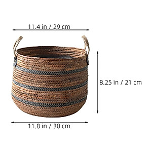 Cabilock Woven Storage Basket Straw Planter Basket Toy Blanket Organizer Bin Laundry Hamper With Handles Wicker Basket Sundries Case Container for Home Decor