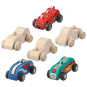 Zhanmai 6 Pcs Wooden Toy Cars to Paint Wood DIY Car Toys Unfinished Wood Race Cars Bulk Paintable Wooden Cars Crafts for Home Activities Easy Woodworking and Family Time Set