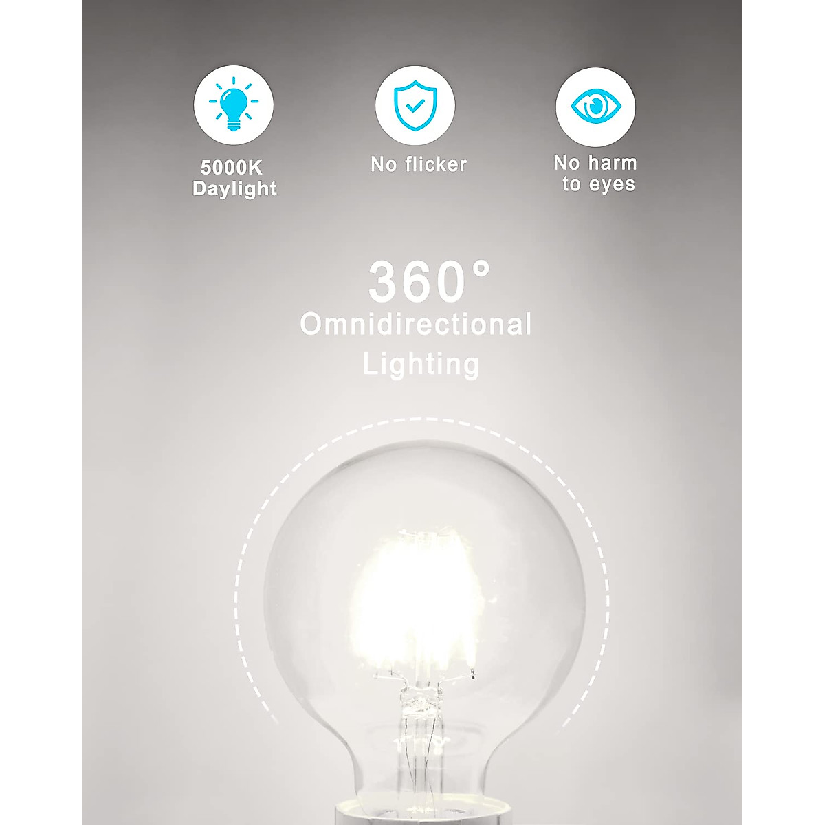 SHINESTAR 8-Pack G25 Globe Light Bulbs for Bathroom, Daylight 5000K, E26 LED Bulb 60 Watt Equivalent, Dimmable