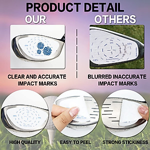FINGER TEN Golf Club Impact Tape Labels 200/250/375/400/500 Stickers Oversized for Irons Driver Woods Professional Golf Ball Hitting Recorder Swing Trainer (Blue-375 Stickers (Woods+Irons+Putters))