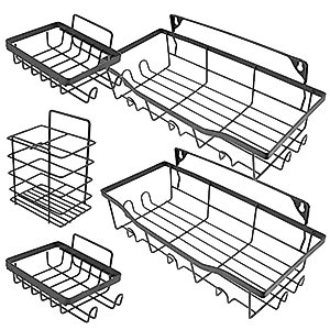 Zerodeko 5pcs Wall Mounted Wire Rack Produce Baskets with Hooks Soap Dish Kitchen Spices Rack Bathroom Organizer Shower Caddy Home Storage Accessories for Bathroom Kitchen Sink