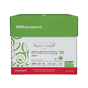 Office Depot EnviroCopy 30 Paper, 8 1/2in x 11in, 20 Lb, 30% Recycled, FSC Certified, 500 Sheets Per Ream, Case Of 10 Reams, 651001OD