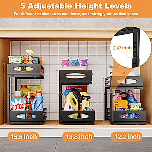 mixeshop Under Sink Organizer, 2 Pack Pull Out Cabinet Organizers, Slide Sink Steel Shelf Cabinet Storage Shelves, Under Sink Storage for Kitchen Bathroom Cabinet, Black