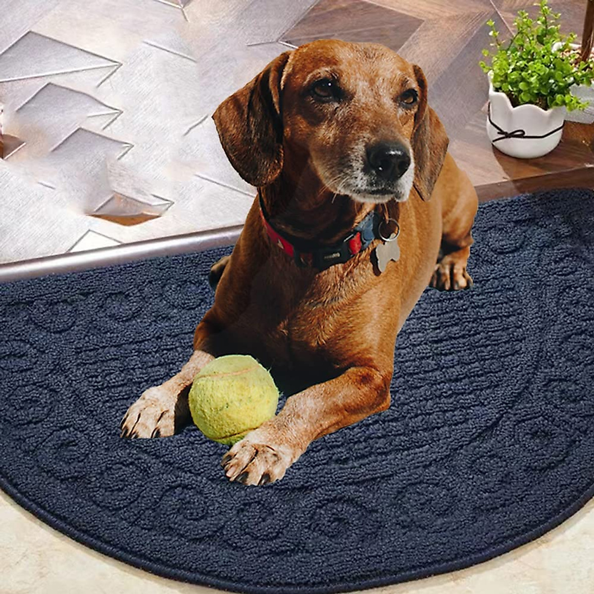 Half Circle Door Mat Indoor 18"X30",Half Round Non Slip Machine Washable Entryway Rug for Front/Back Outdoor, Absorbent Low Profile Inside Entrance Floor Mat for Muddy Wet Shoes and Paws-Navy…
