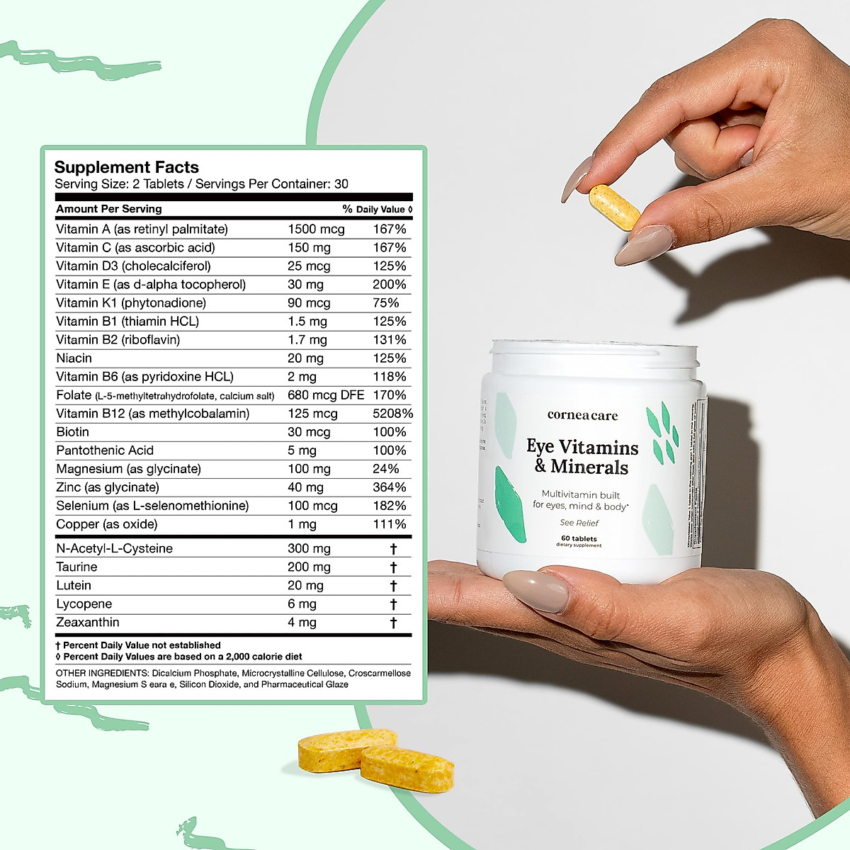 CorneaCare Eye Vitamins and Minerals - Multivitamin | Eye Vitamins for Vision | Eye Health Vitamins | Dry Eye Supplements | Eye Health Supplements | Vision Vitamins for Eyes | 60 Tablets