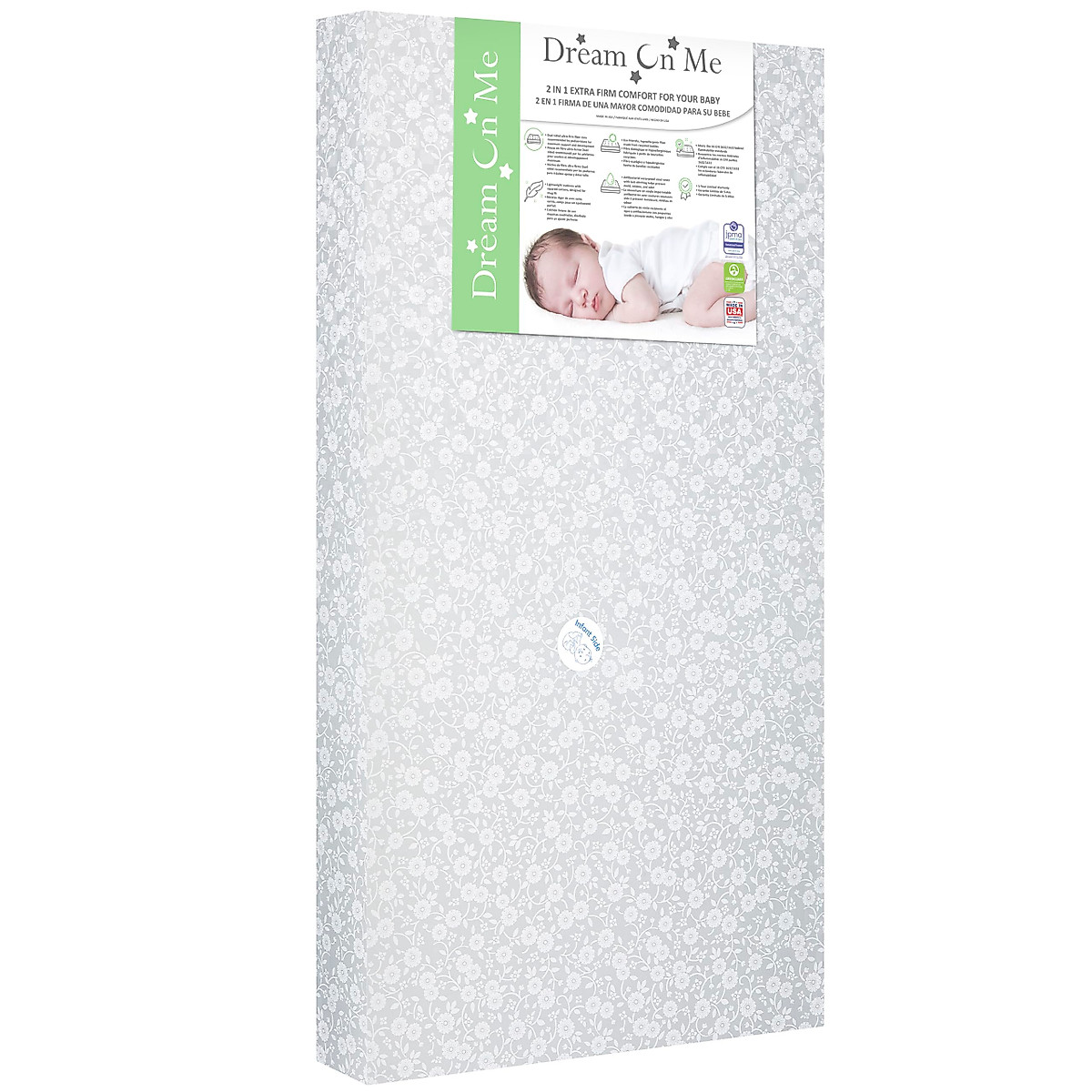 Dream On Me Dreamland Orthopedic Firm Fiber Crib and Toddler Bed Mattress, Greenguard Gold and JPMA Certified, Waterproof Vinyl Cover, Dual-Sided Mattress, Grey, Made In The U.S.A