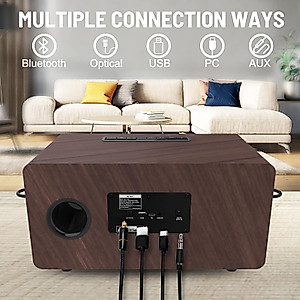 RHM K222 Karaoke Machine with 2 UHF Wireless Microphones & 5 Sound Modes, Support Optical/Bluetooth/AUX/USB/PC, Wooden Home Karaoke Singing Machine for TV, Home, Karaoke, Singing Party, Christmas