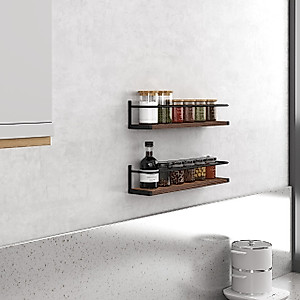 JOIN IRON Kitchen Wall Mount SpiceRack,Natural Wood Spice Rack Organizer for Cabinet, Hanging Spice Shelf for Kitchen Seasoning Organizer, Cabinet Organizer and Wall Storage (Country Rustic)