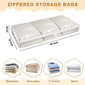 6 Pieces Clear Zippered Storage Bags Underbed Containers 70L Clothes Sweater Sheet Bags Wrapping Paper Bags PVC Transparent Toy Closet Drawer with Handles for Linen Bedding Comforters Blanket Pillow