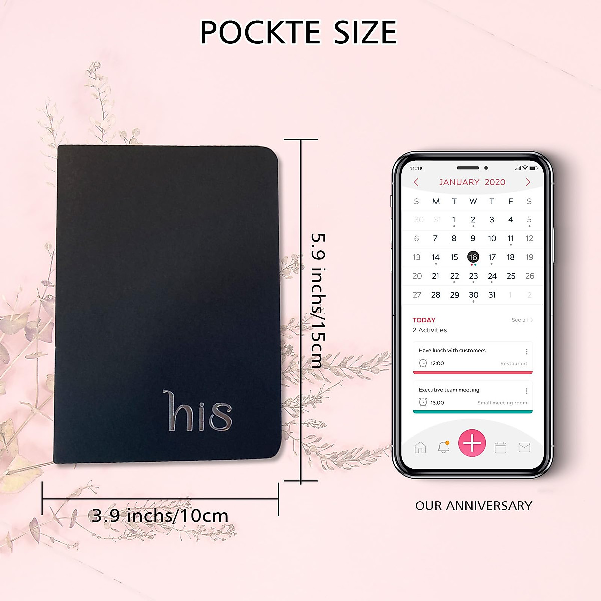 HANVOWS Vow Books His and Hers,Wedding Vow Books with Silver Foil Lettering,5.9"x3.9" Black and White Book Bride and Groom Booklet Notebook for Wedding Ceremony Wedding Essentials Gift