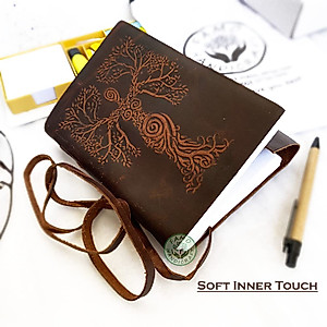 Handmade Leather Journal Tree of Life Mother Earth Embossed Leather Bound Writing Notebook Diary, Best Gift for Travel Diary, Writing Notebook Sketchbook Office Handbook 5 x 7 inches for Men & Women