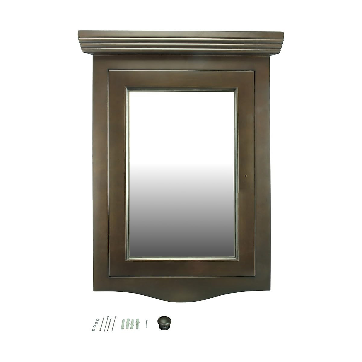 Renovators Supply Manufacturing Medicine Cabinets 27 1/8 in. x 20 1/8 in. Dark Oak Corner Bathroom Wall Medicine Cabinet with Recessed Mirror and Mounting Hardware