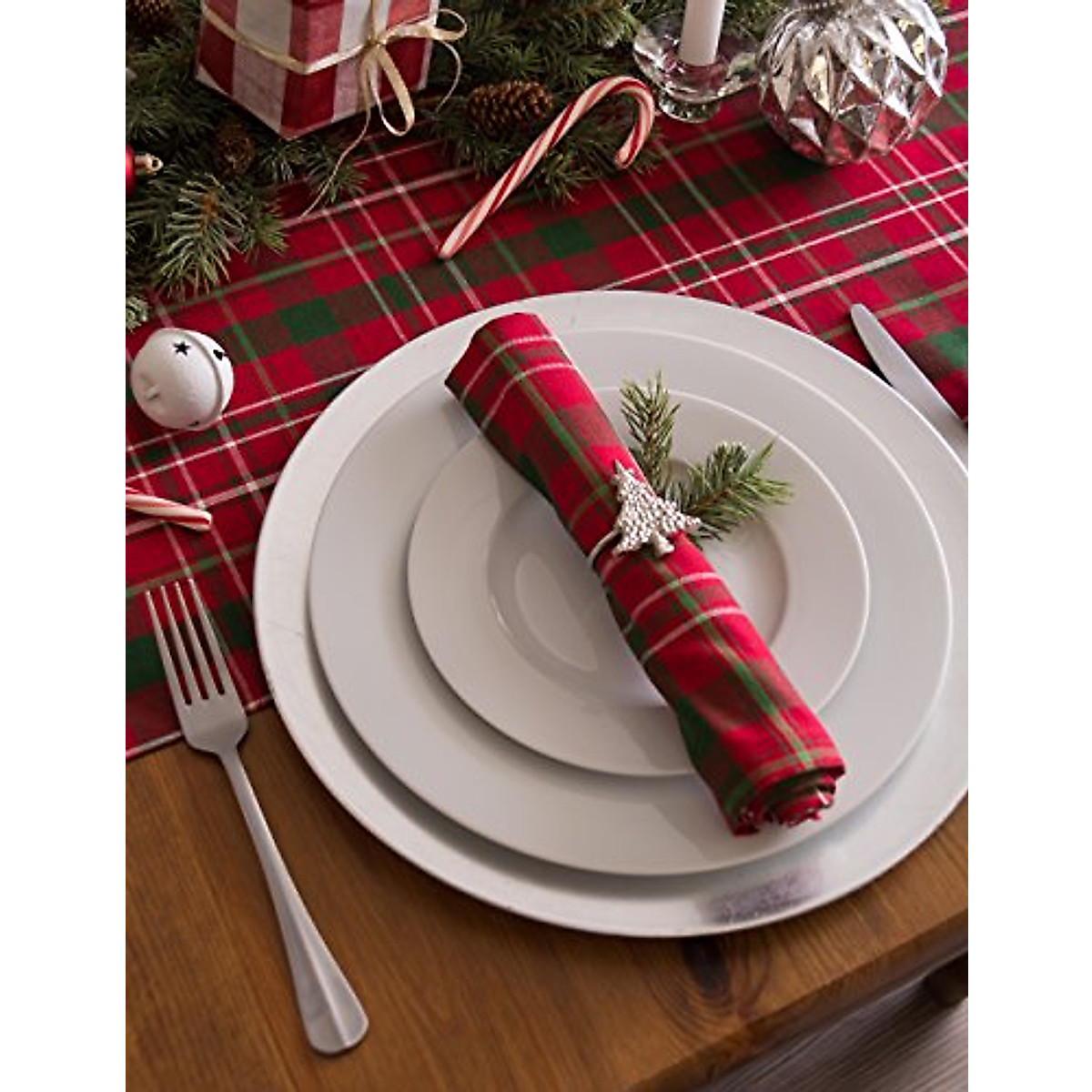 DII Holiday Dining Table Linen Collection Tartan Holly Plaid, Christmas Table Runner, 14x72, Red & Green