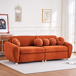 DREAMODERN 84.6-inch Sectional Curved Sofa Couch for Living Room, Modern Contemporary Upholstered Sofa Couch Chenille Fabric Couch with 5 Decorative Throw Pillows for Apartment Office - Orange