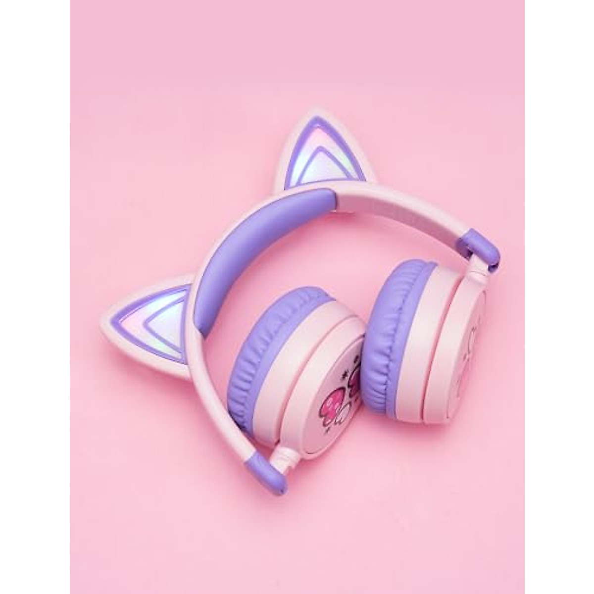 iClever Kids Bluetooth Headphones, Light Up Cat Ear, Safe Volume 74/85dBA,60H Playtime,Bluetooth 5.3,USB C Charging,Wireless Kids Headphones AUX Cord for iPad Tablets School Travel,Meow Cookies-Purple