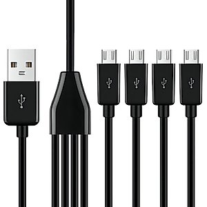 Vrllinking USB A to USB Micro Charging Cable, 4 in 1 Multi Charger Cable Micro USB Splitter Cable 4 Ports Micro USB 2.0 Male to Male Charging Cord 4 Connectors(Black 0.5M)